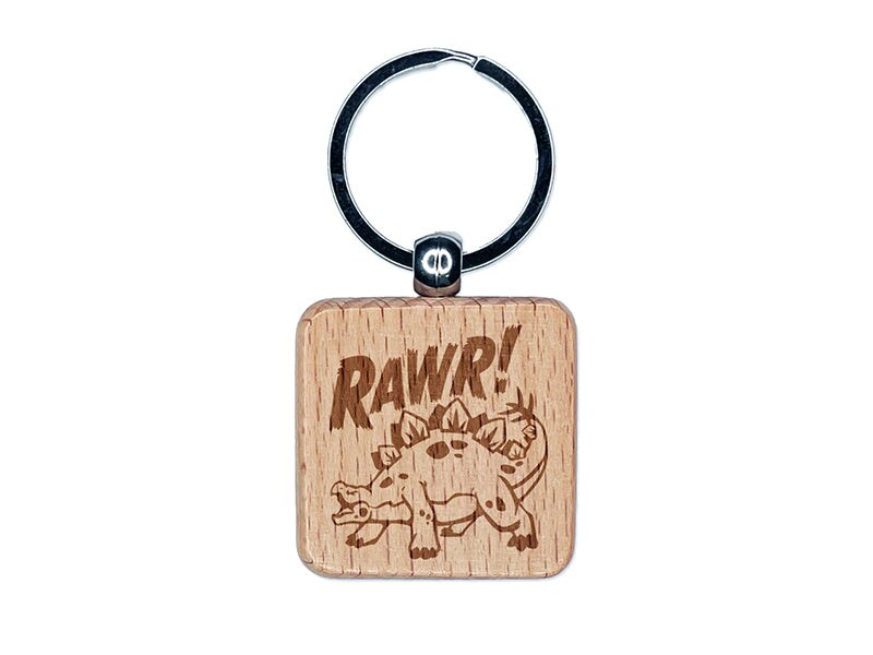 Stegosaurus Rawr Roar Dinosaur Engraved Wood Square Keychain Tag Charm ...