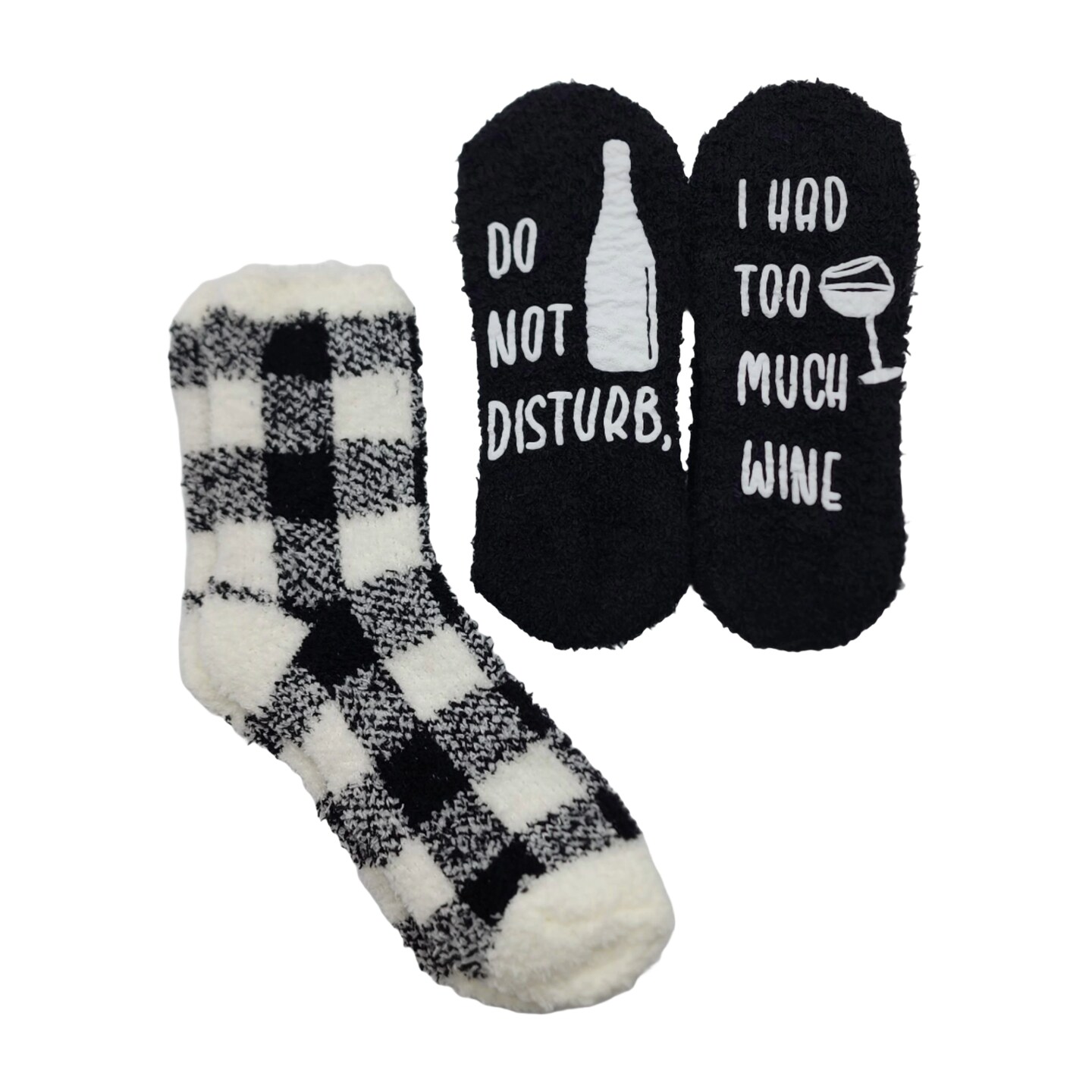 2 Pr Fuzzy Socks, Do Not Disturb...I Had Too Much Wine, Buffalo Plaid ...