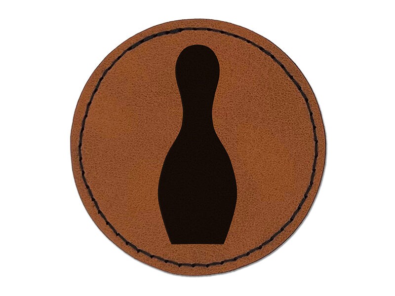 Bowling Pin Solid Round Iron-On Engraved Faux Leather Patch Applique ...