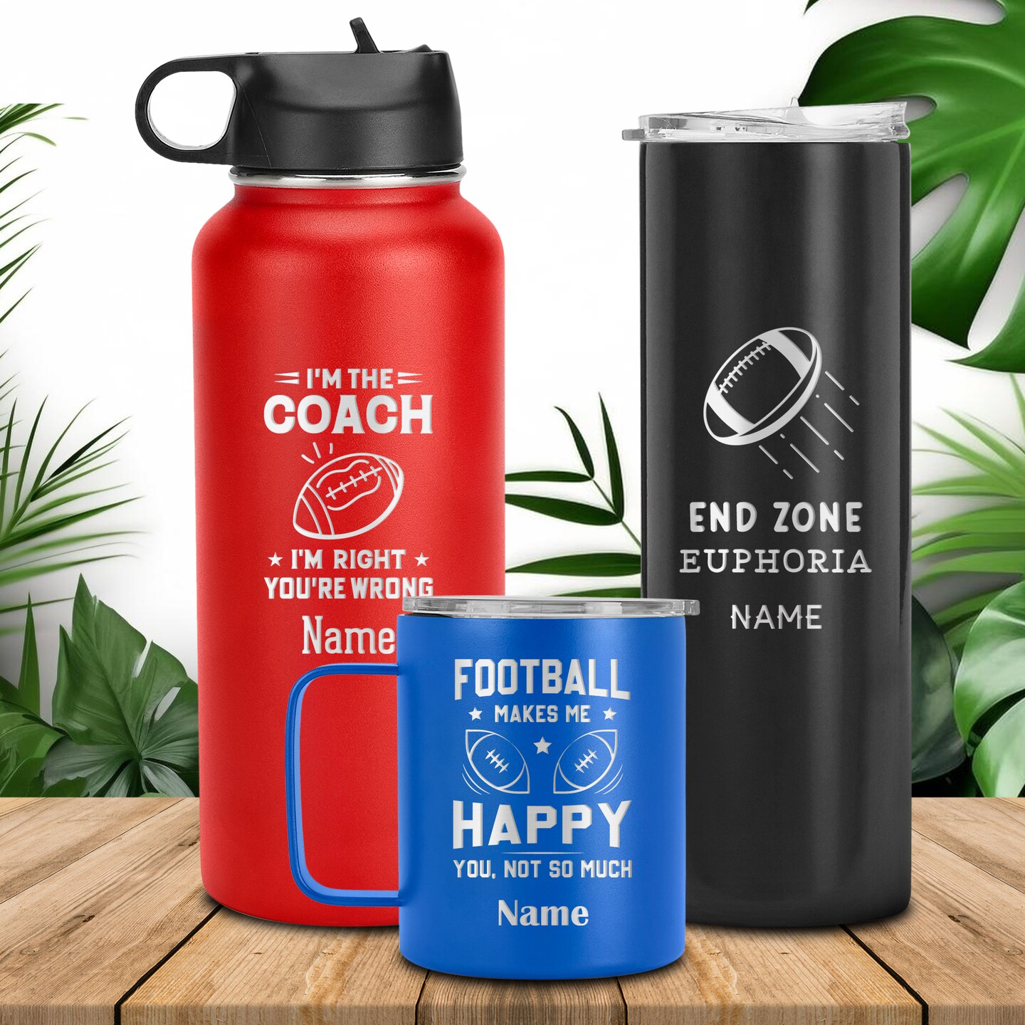 Personalized Football Tumbler Cup, Laser Engraved Travel Mug, Football ...