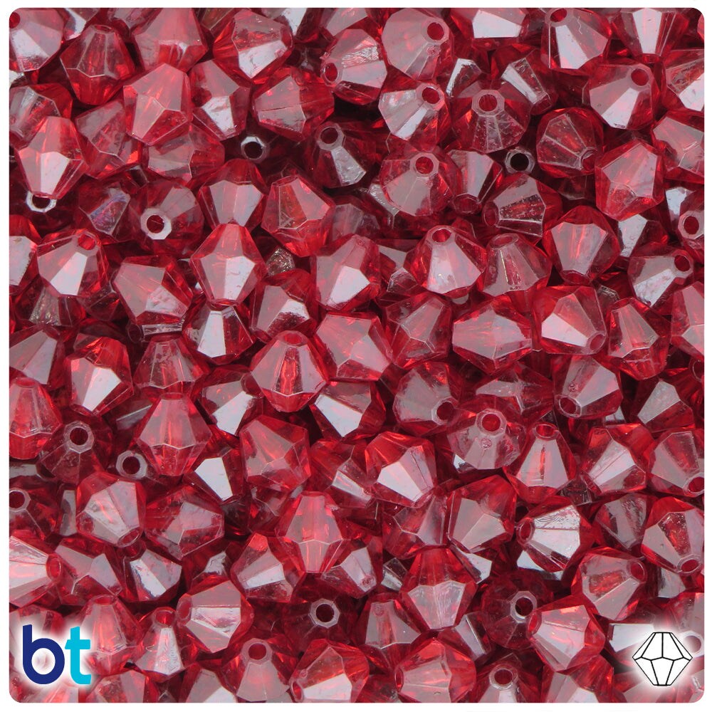 BeadTin Dark Red Transparent 8mm Faceted Bicone Plastic Craft Beads ...