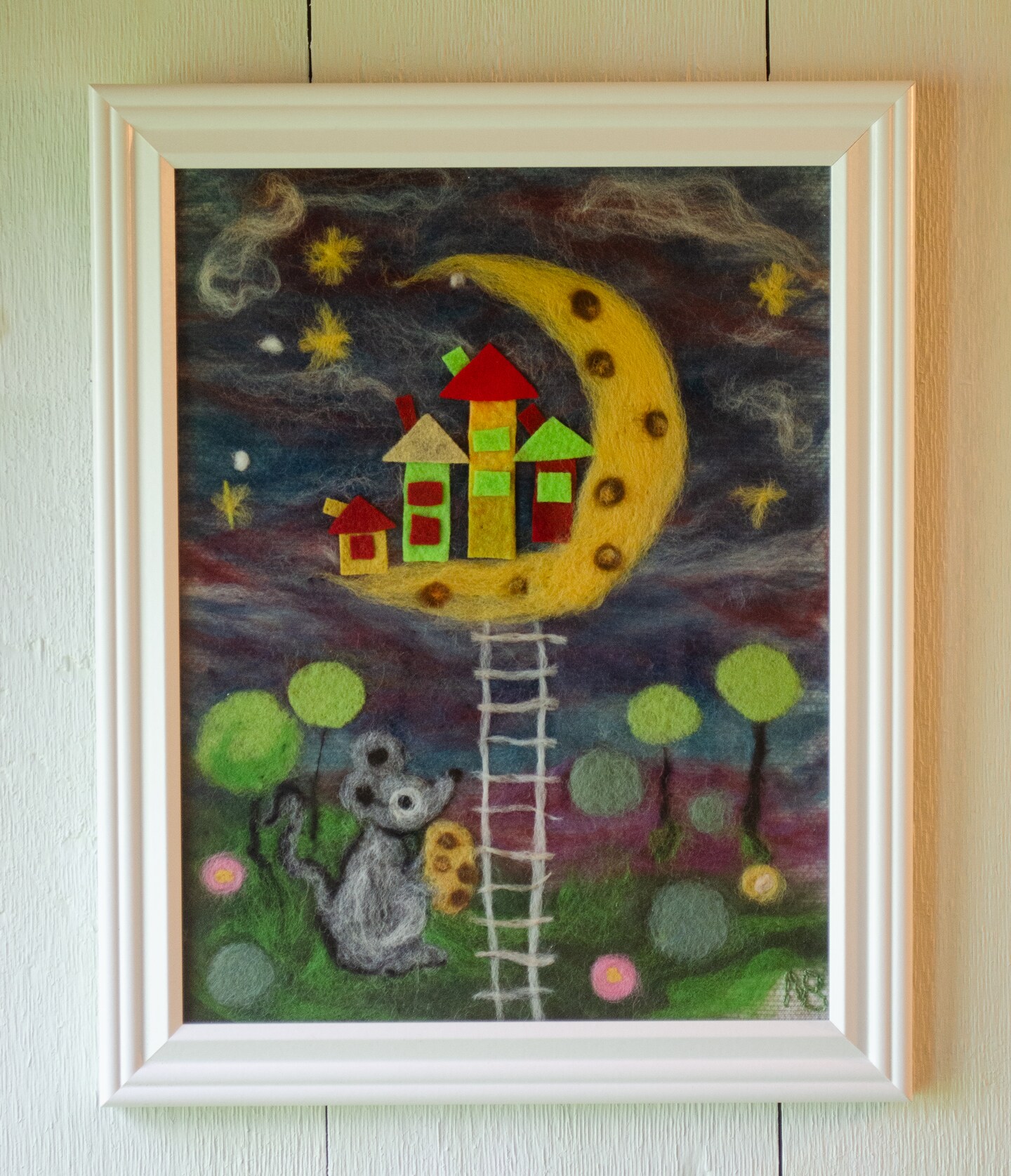 Art. Needle Felted picture: "Mouse on the Moon". | MakerPlace by Michaels
