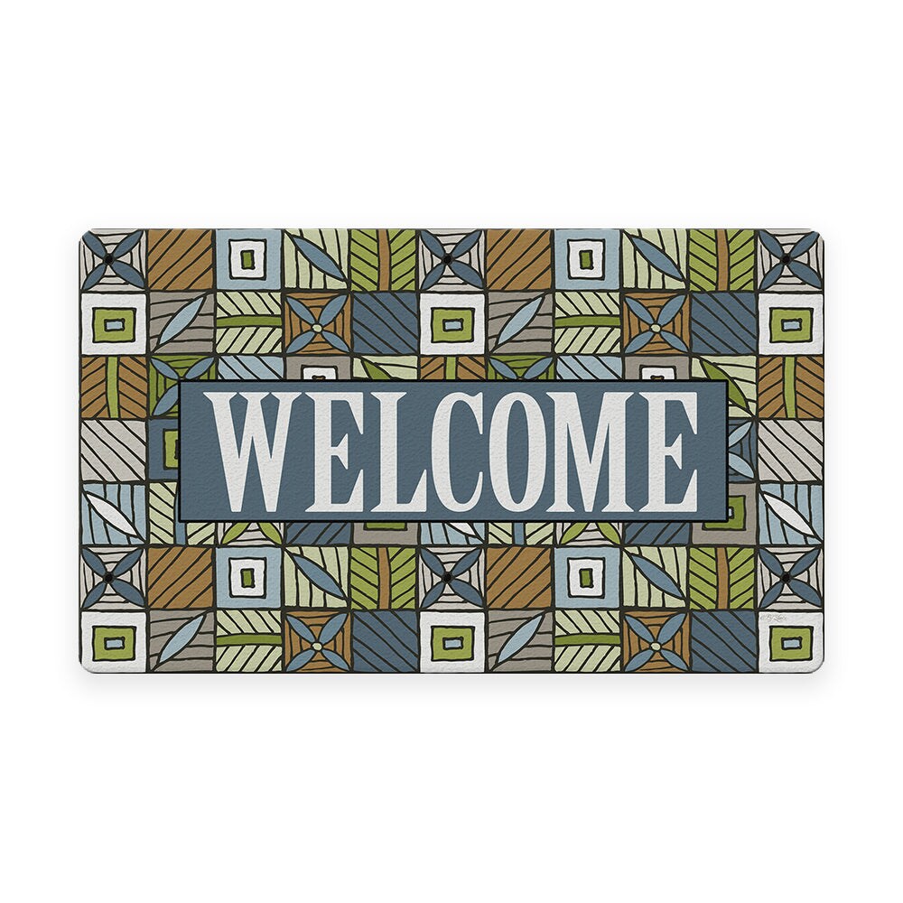 Welcome Floral Checkerboard 1 Door Mat (18 x 30") | Michaels