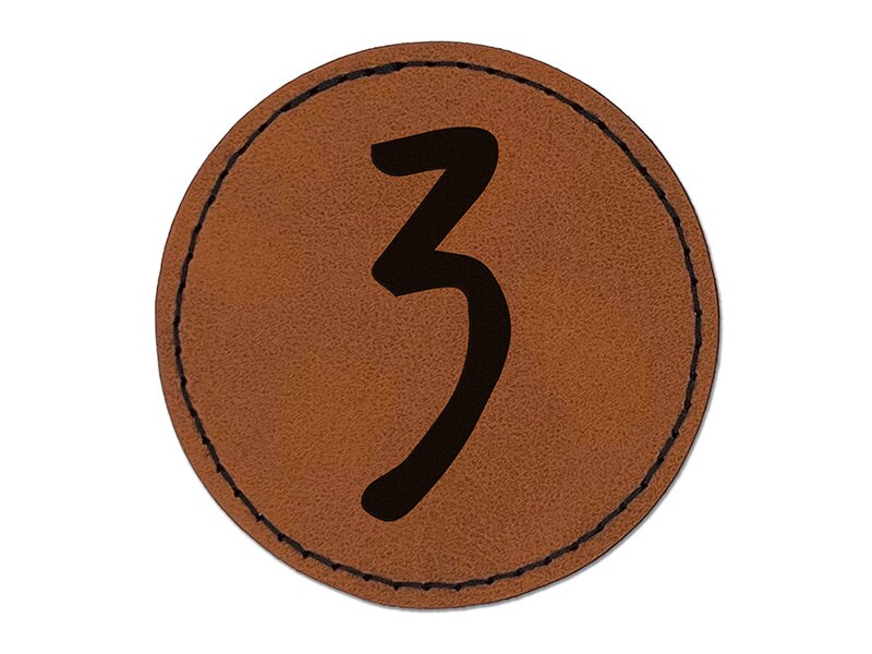 Number 3 Three Felt Marker Font Round Iron-On Engraved Faux Leather ...