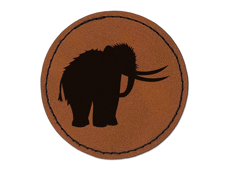 Woolly Mammoth Solid Round Iron-On Engraved Faux Leather Patch Applique ...