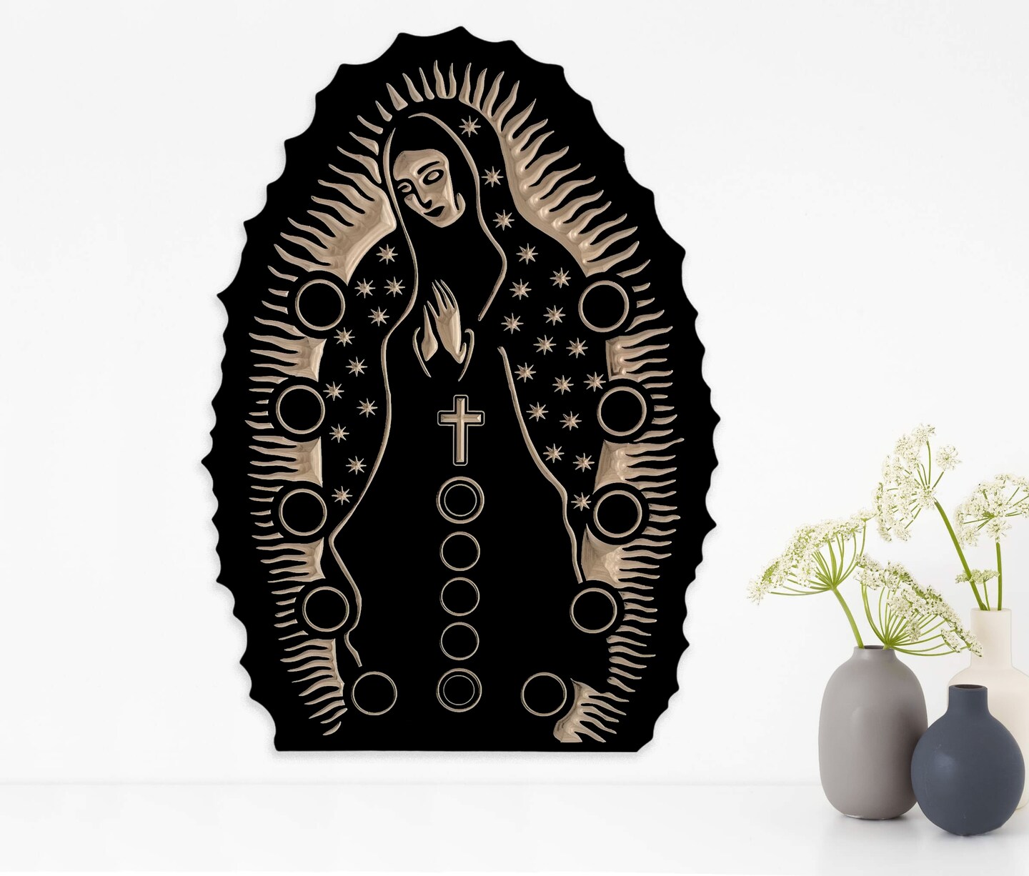 Wood Wall Rosary Decor, Our Lady of Guadalupe Design with Decade Rosary ...
