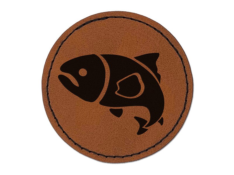 Salmon Fish Round Iron-On Engraved Faux Leather Patch Applique - 2.5 ...