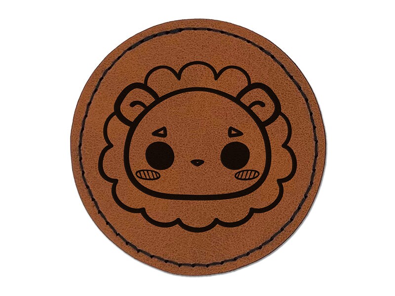 Charming Kawaii Chibi Lion Face Blushing Cheeks Round Iron-On Engraved ...