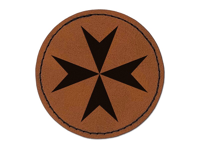 Maltese Eight Pointed Cross Round Iron-On Engraved Faux Leather Patch ...