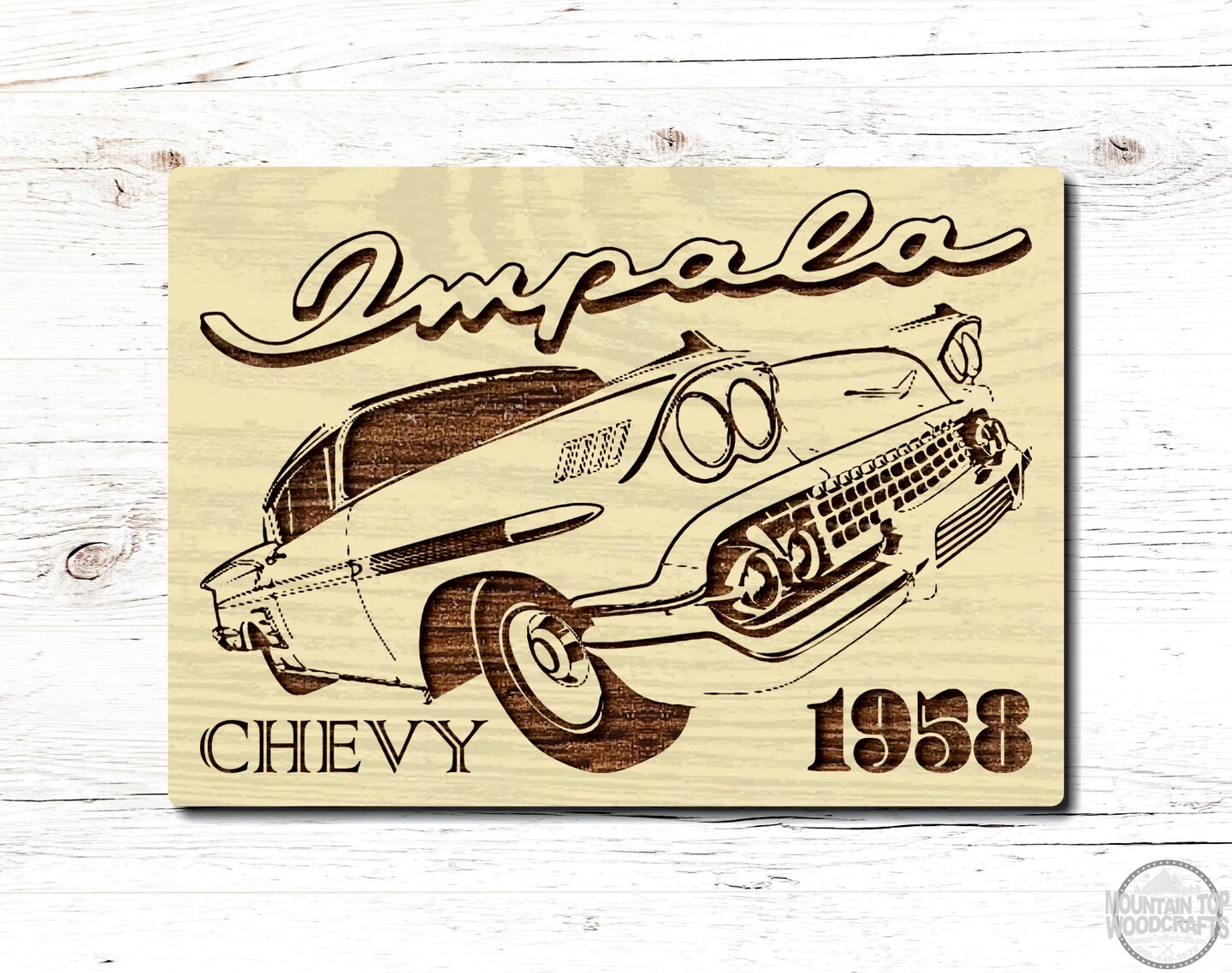 1958 Chevrolet Impala Chevy Wooden Sign Plaque Laser Engraved Vehicle ...