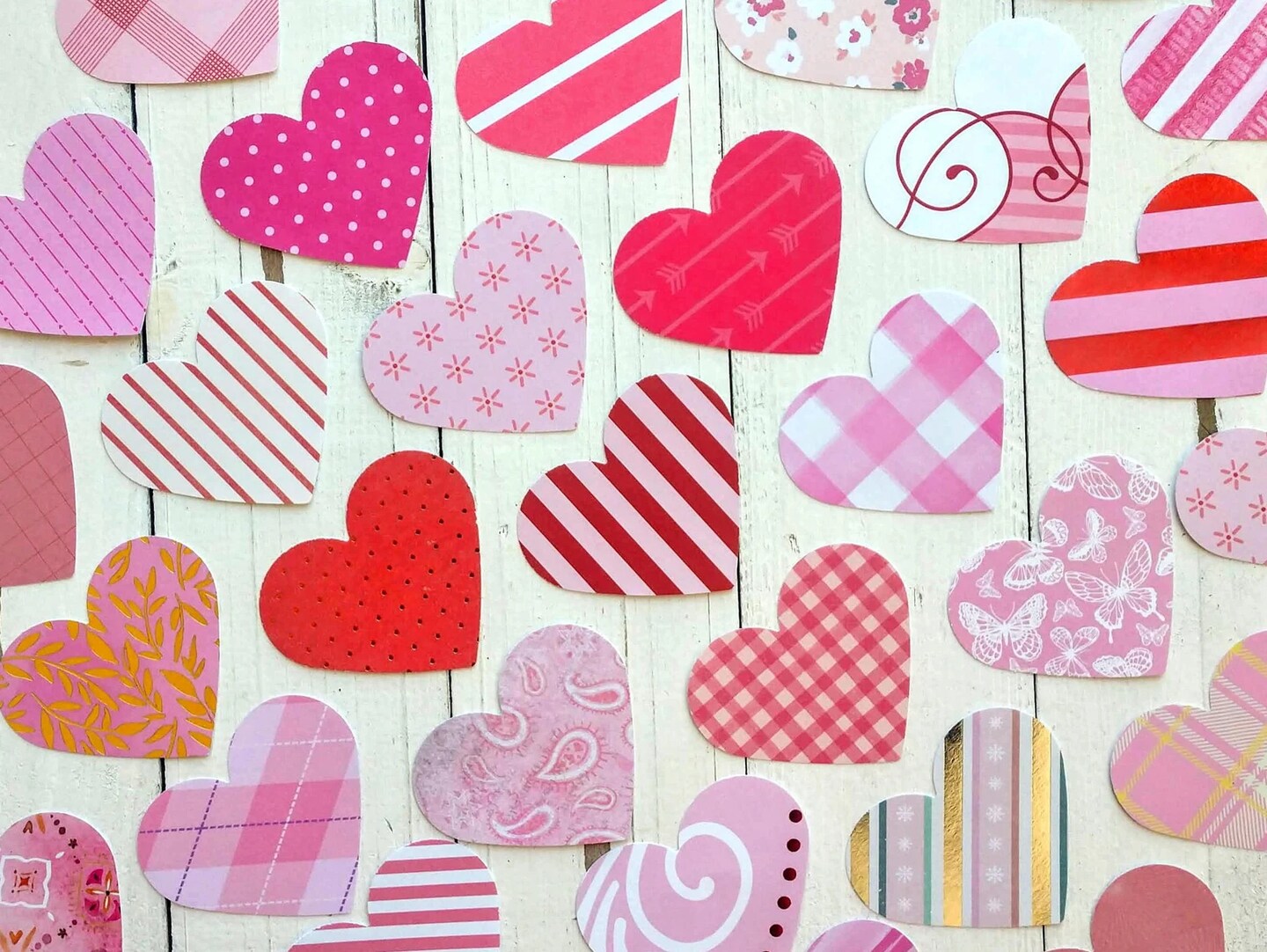 30 Pink Patterned Heart Die Cuts, Heart Cutouts, Banners, Bulletin ...