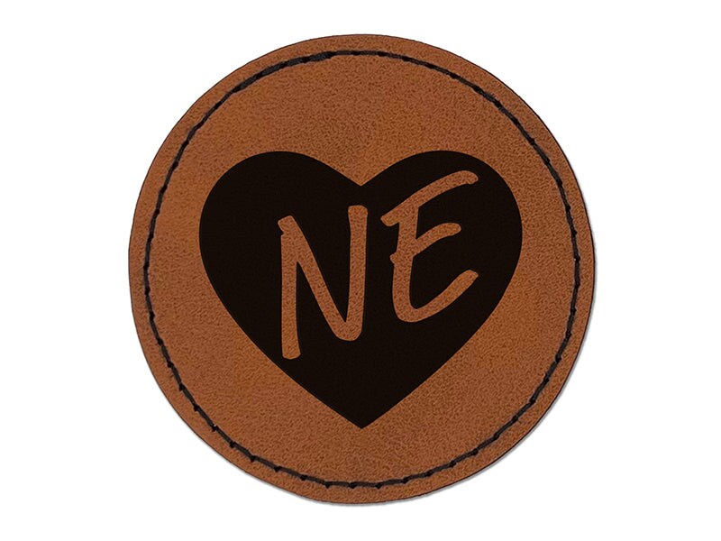 NE Nebraska State in Heart Round Iron-On Engraved Faux Leather Patch ...