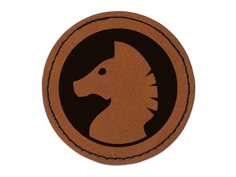 Chess Piece White Knight Round Iron-On Engraved Faux Leather Patch ...