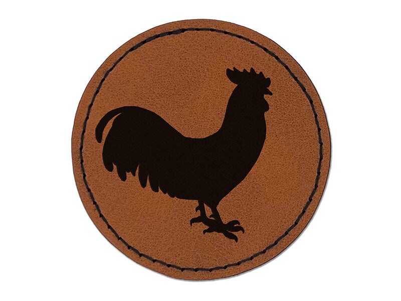Rooster Chicken Standing Solid Round Iron-On Engraved Faux Leather ...