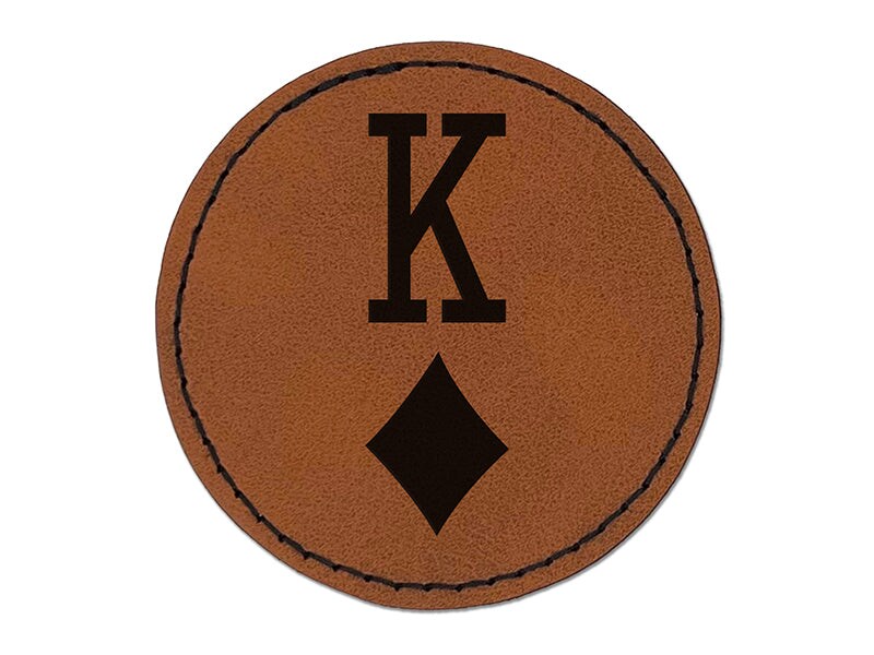 King of Diamonds Card Suit Round Iron-On Engraved Faux Leather Patch ...