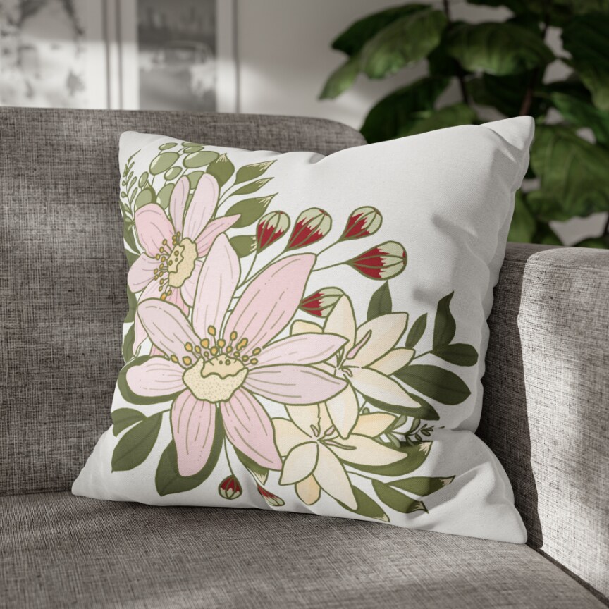 Magnolia Pastel Bouquet on White Square Pillow CASE ONLY, 4 sizes ...