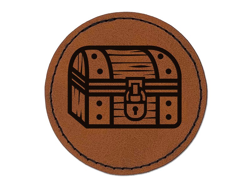 Locked Treasure Chest RPG Loot Round Iron-On Engraved Faux Leather ...