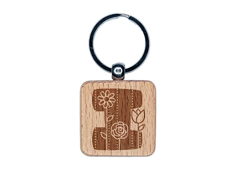 Sweet and Cute Flowers Rounded Block Letter I Engraved Wood Square ...