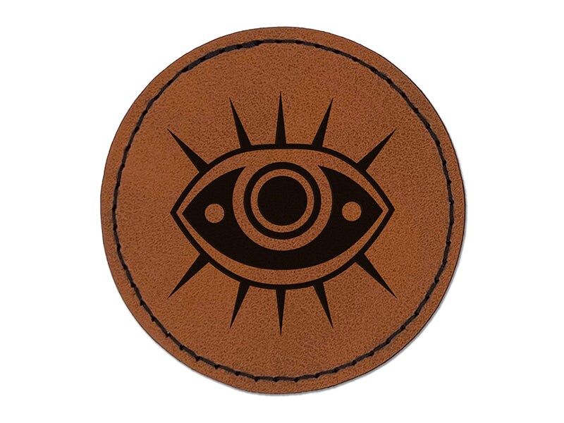 Nazar Evil Eye Hamsa Curse Protection Round Iron-On Engraved Faux ...