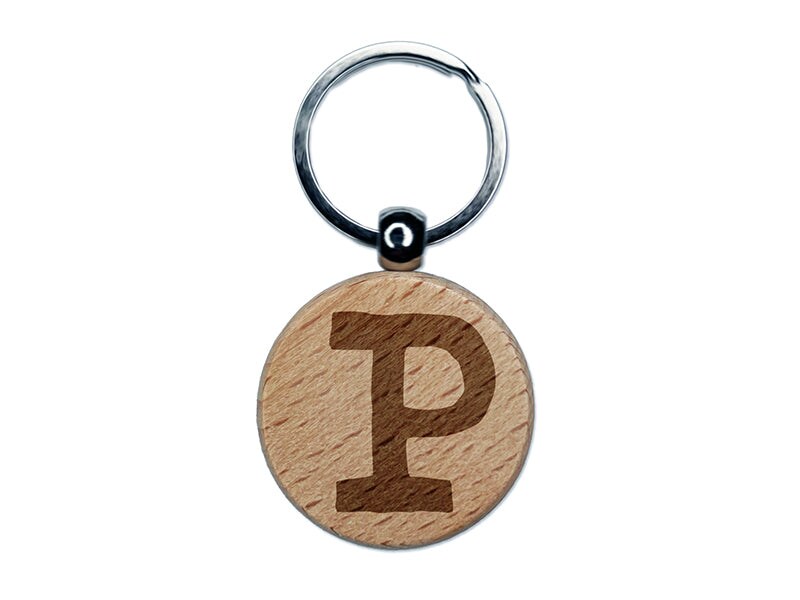 Letter P Uppercase Cute Typewriter Font Engraved Wood Round Keychain ...