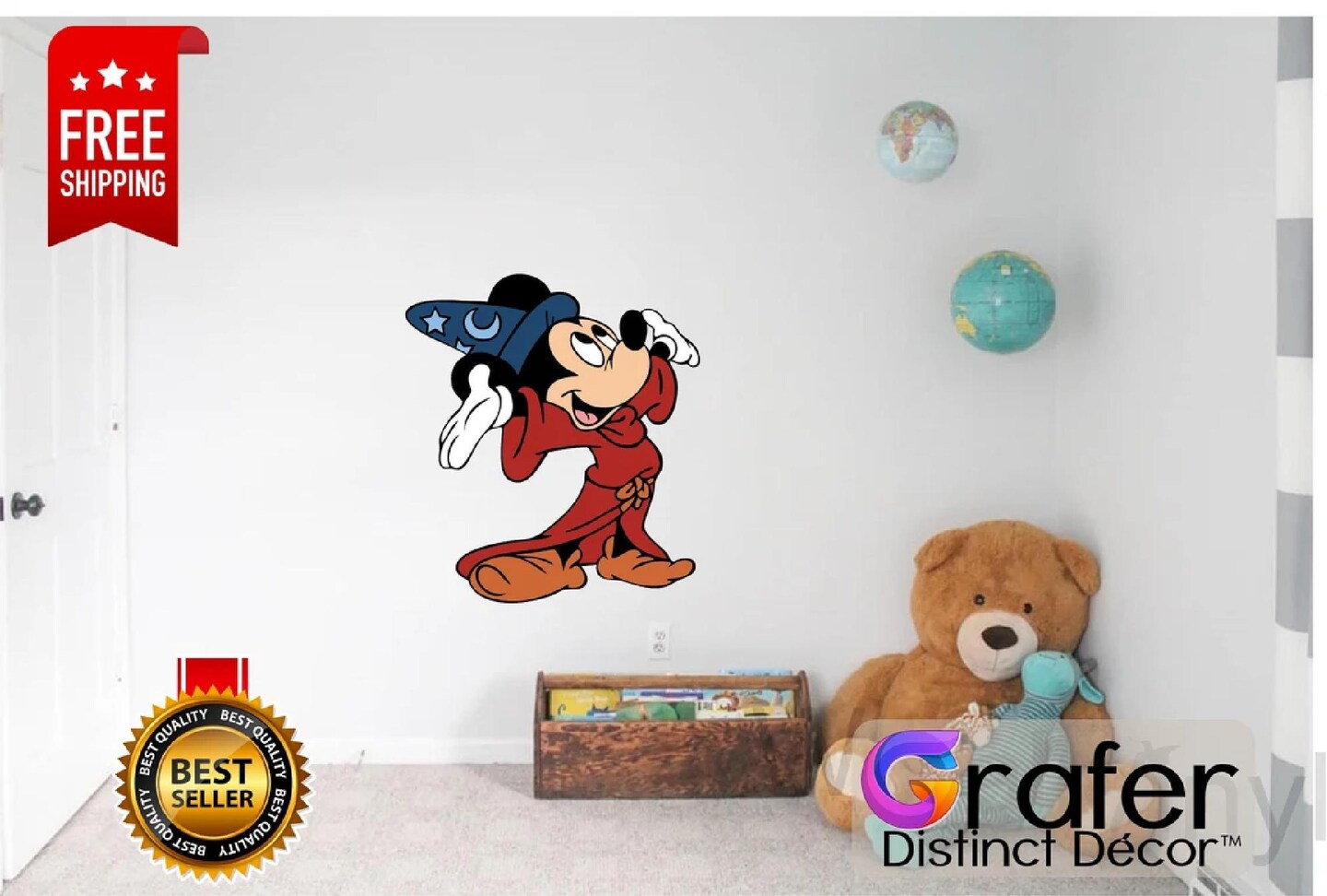 Sorcerer Nursery wall decal, Nursery Wall Sticker, Mickey Wall Decal ...