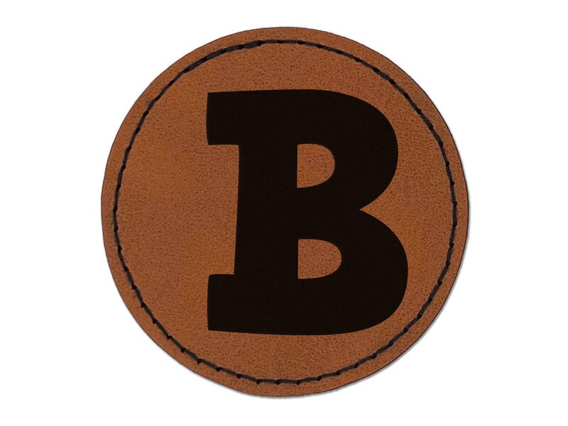 Letter B Uppercase Fun Bold Font Round Iron-On Engraved Faux Leather ...