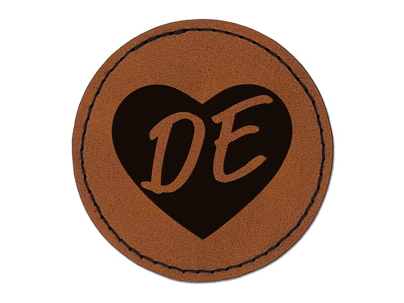 DE Delaware State in Heart Round Iron-On Engraved Faux Leather Patch ...