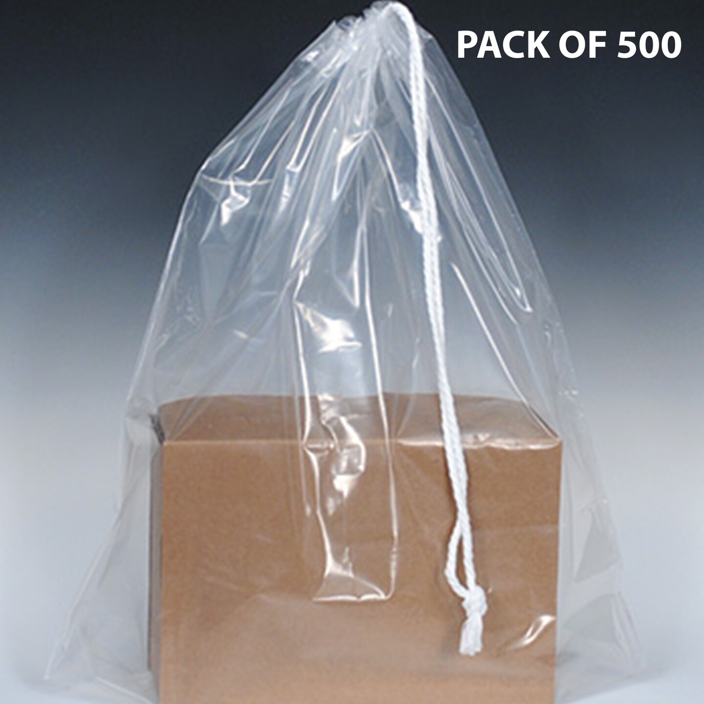 Poly Bag with Single Drawstring + 4" Bottom Gusset - Clear (2 mil) With ...