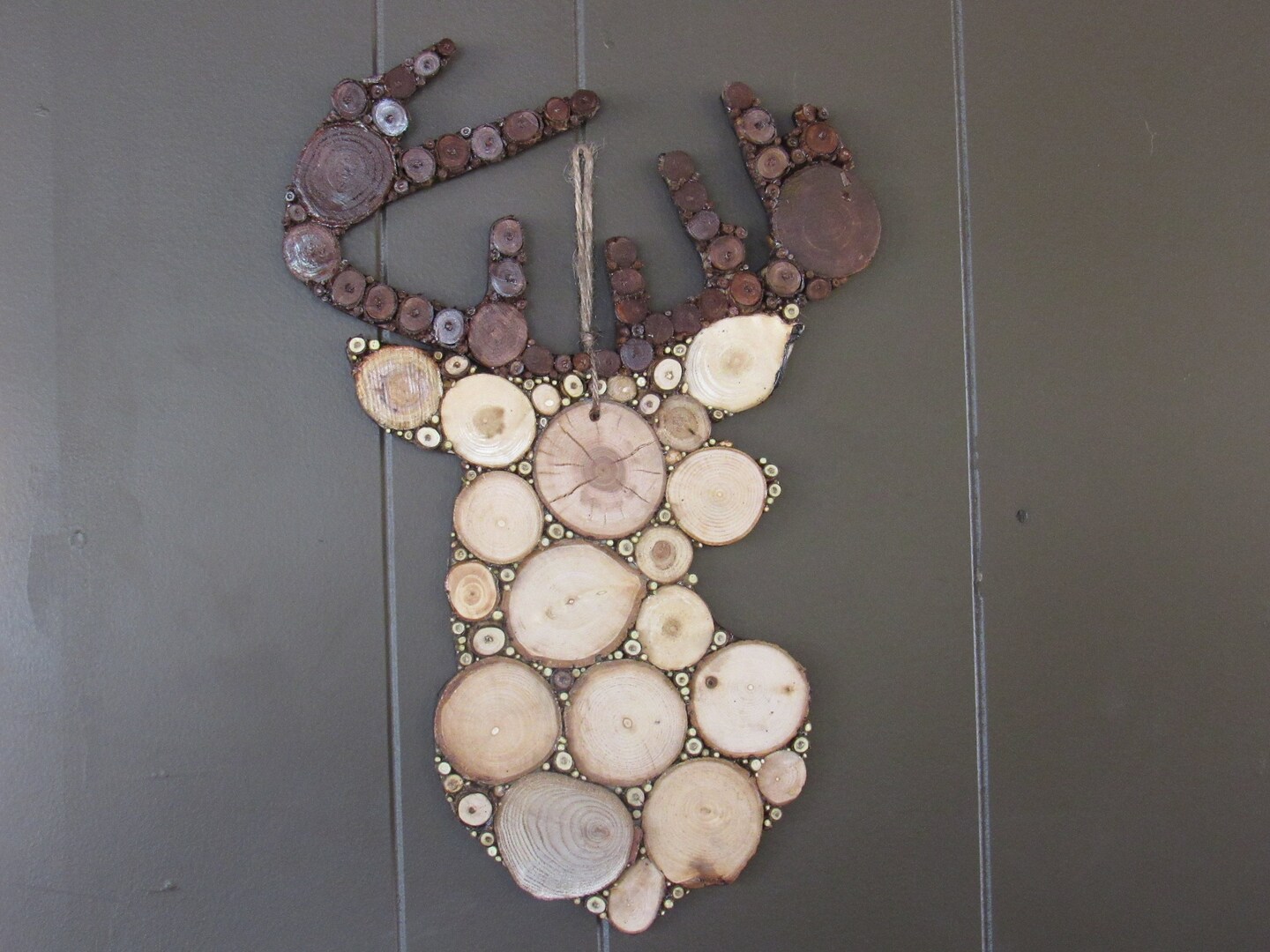 Medium Sized Deer Mount Wooden Mosaic Wall Art with a Birch Wood Backer ...