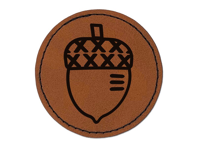 Acorn Doodle Round Iron-On Engraved Faux Leather Patch Applique - 2.5 ...
