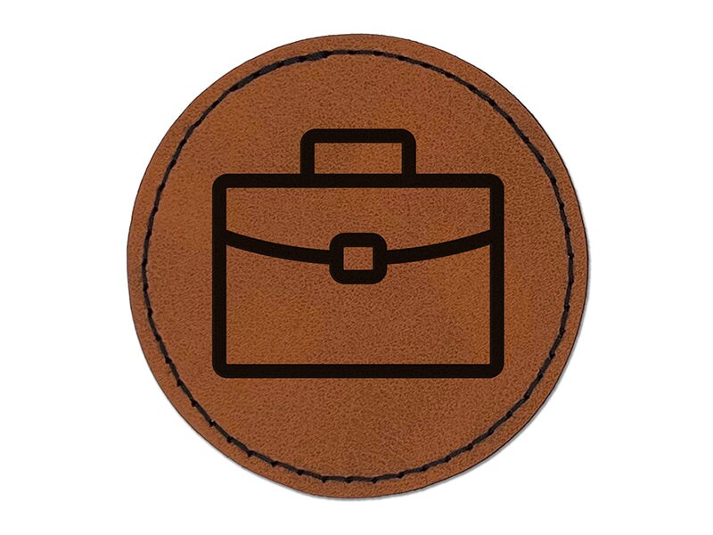 Brief Case Work Icon Round Iron-On Engraved Faux Leather Patch Applique ...