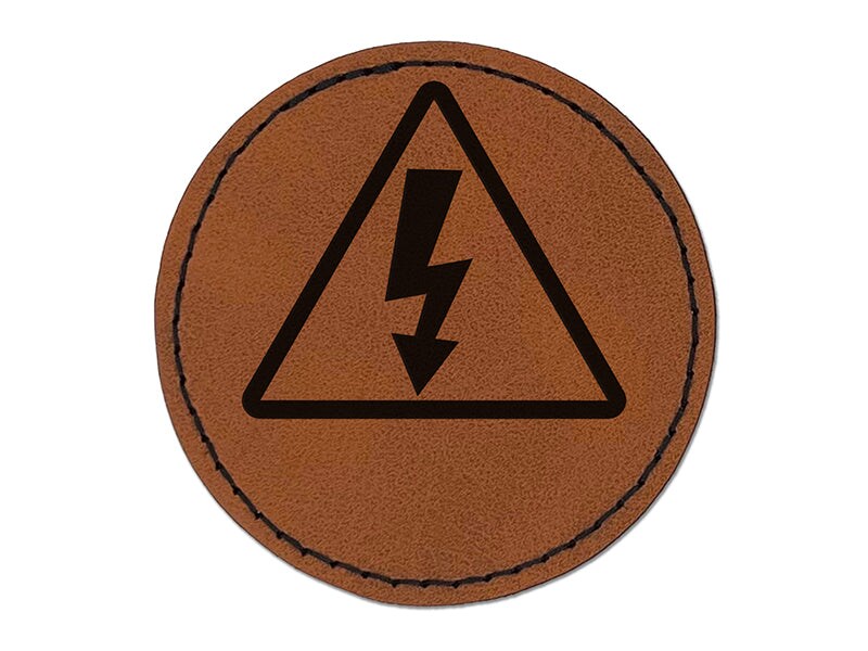 Electrical High Voltage Warning Sign Round Iron-On Engraved Faux ...
