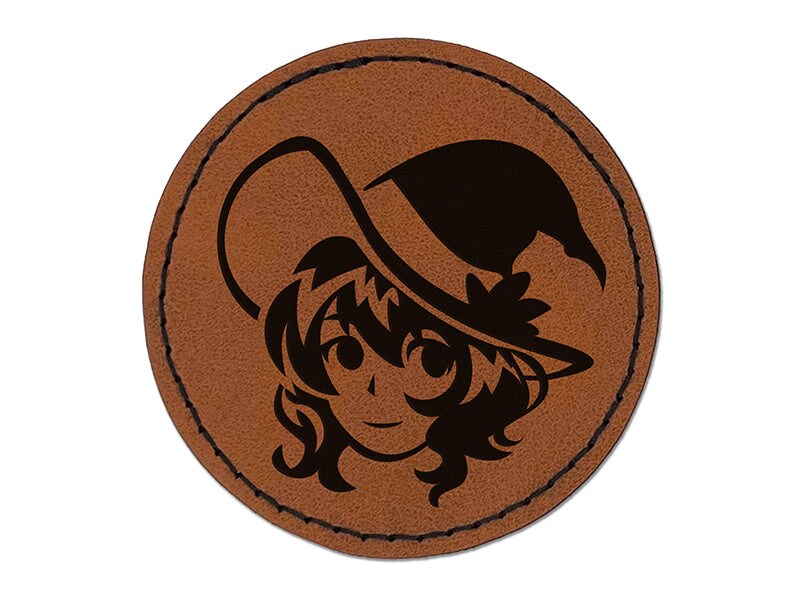 Adorable Anime Witch Girl with Hat Halloween Round Iron-On Engraved ...
