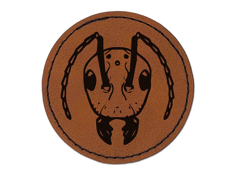 Ant Head Insect Round Iron-On Engraved Faux Leather Patch Applique - 2. ...