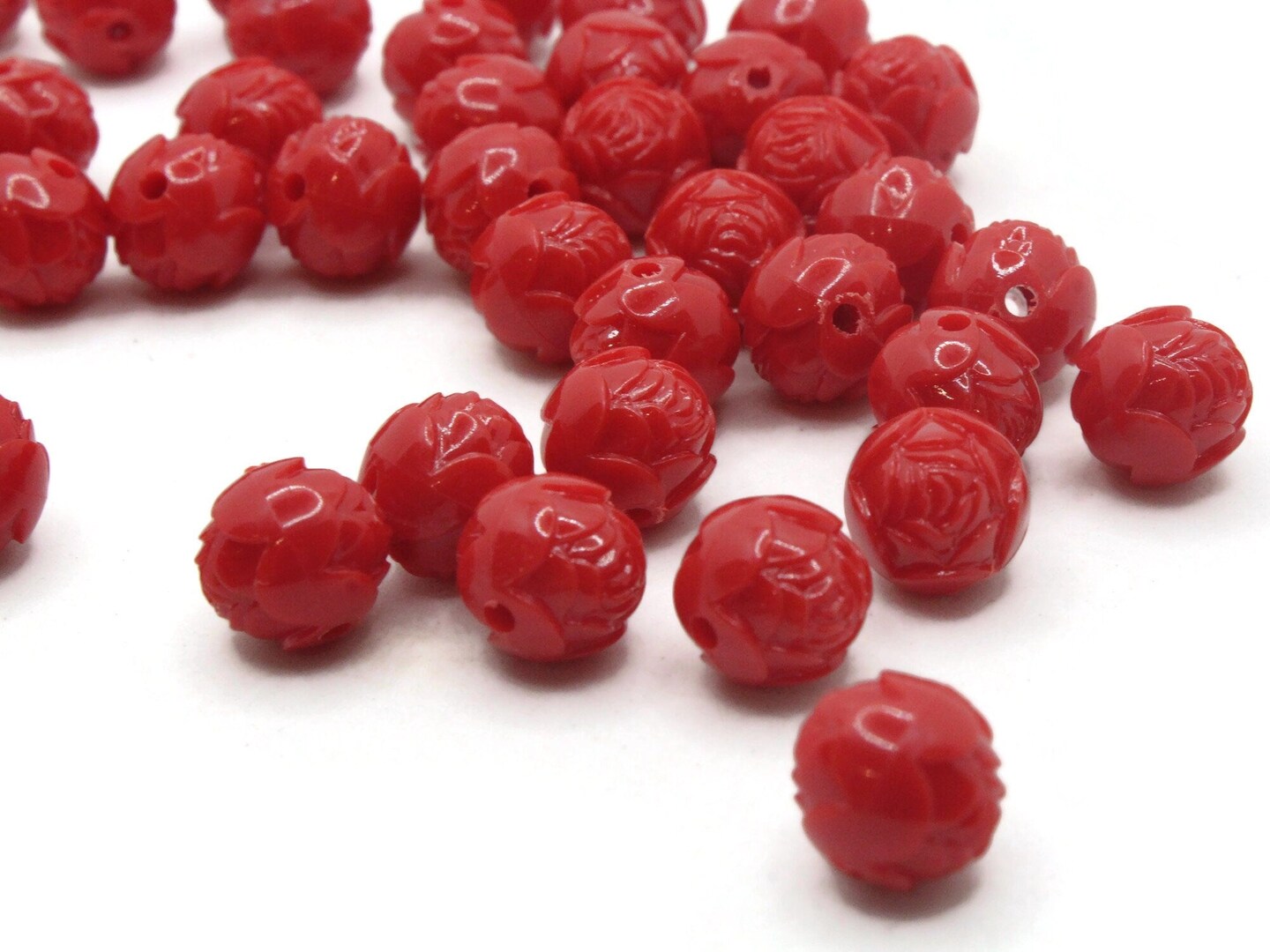 40 10mm Red Pressed Rose Round Vintage Plastic Beads | Michaels