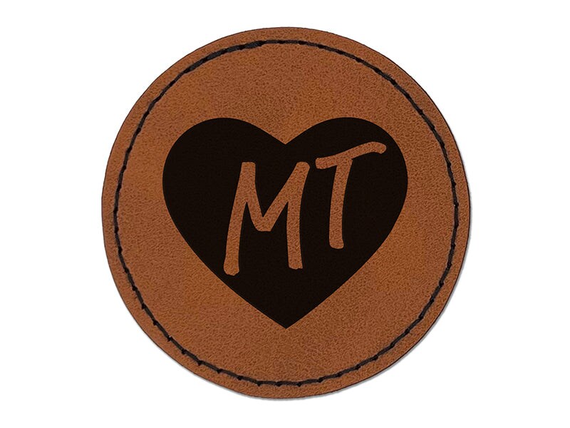 MT Montana State in Heart Round Iron-On Engraved Faux Leather Patch ...