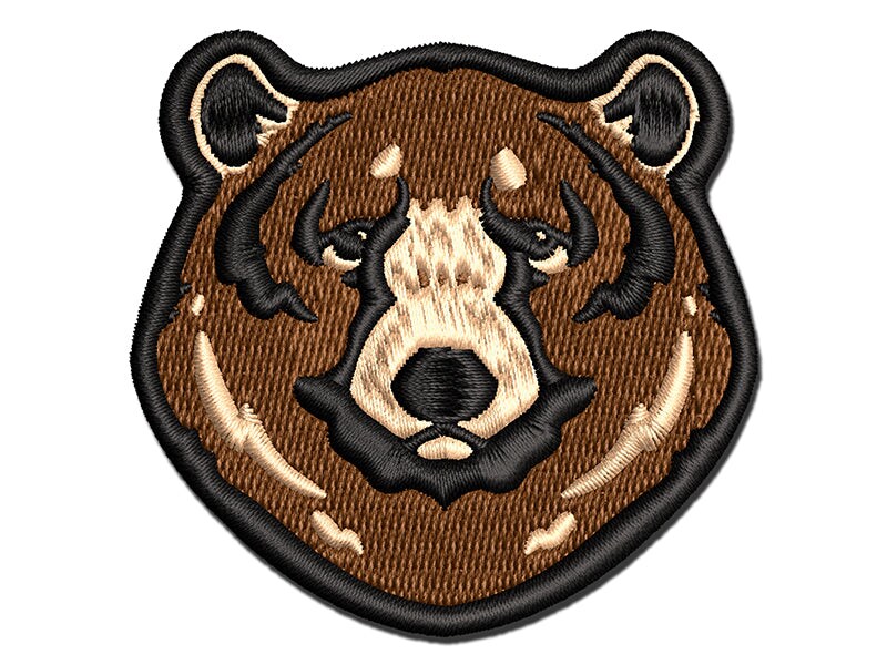 Realistic Black Bear Head Multi-Color Embroidered Iron-On or Hook ...