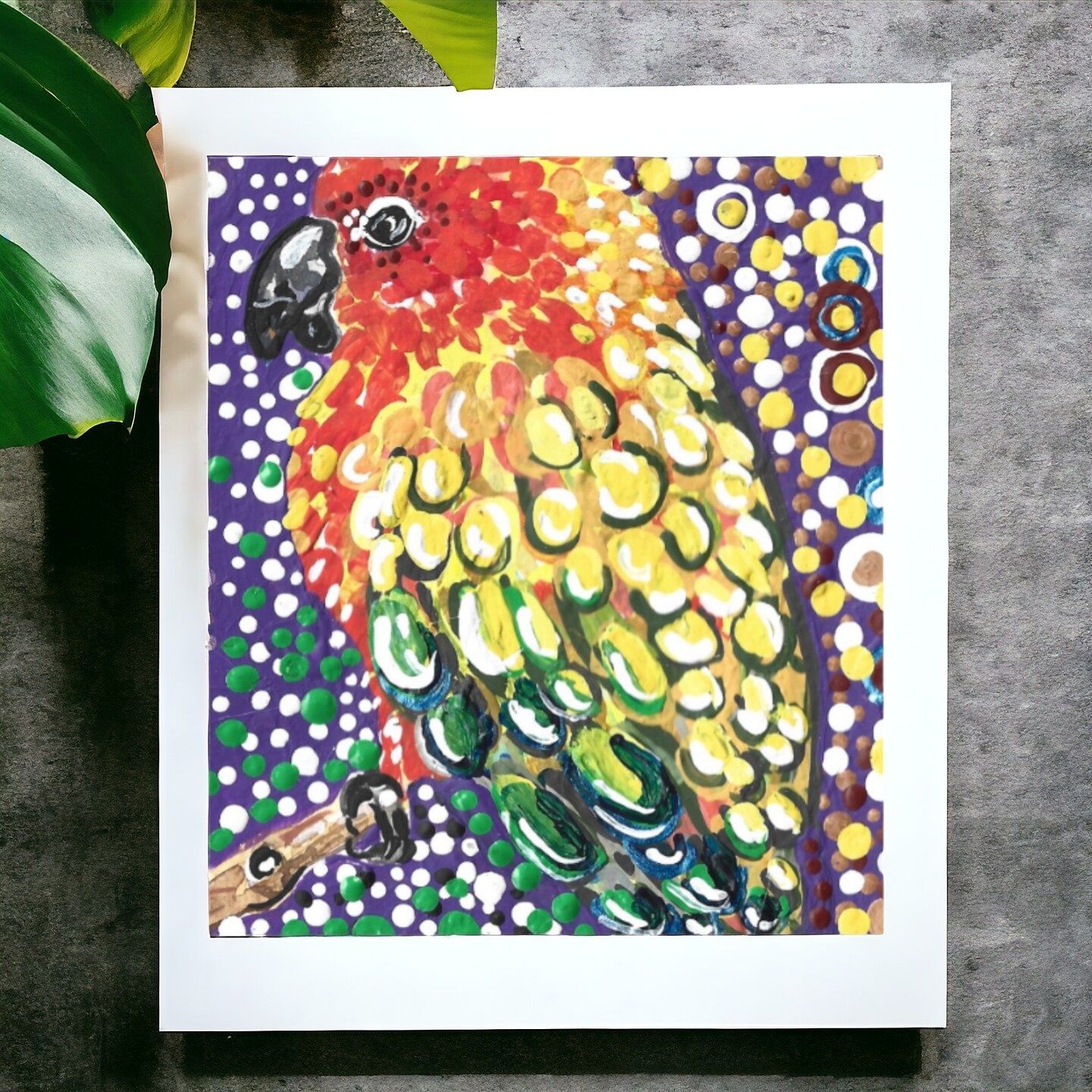 SUN CONURE BIRD ART - Original Painting 4.5x4" -"Sunny the Conure ...