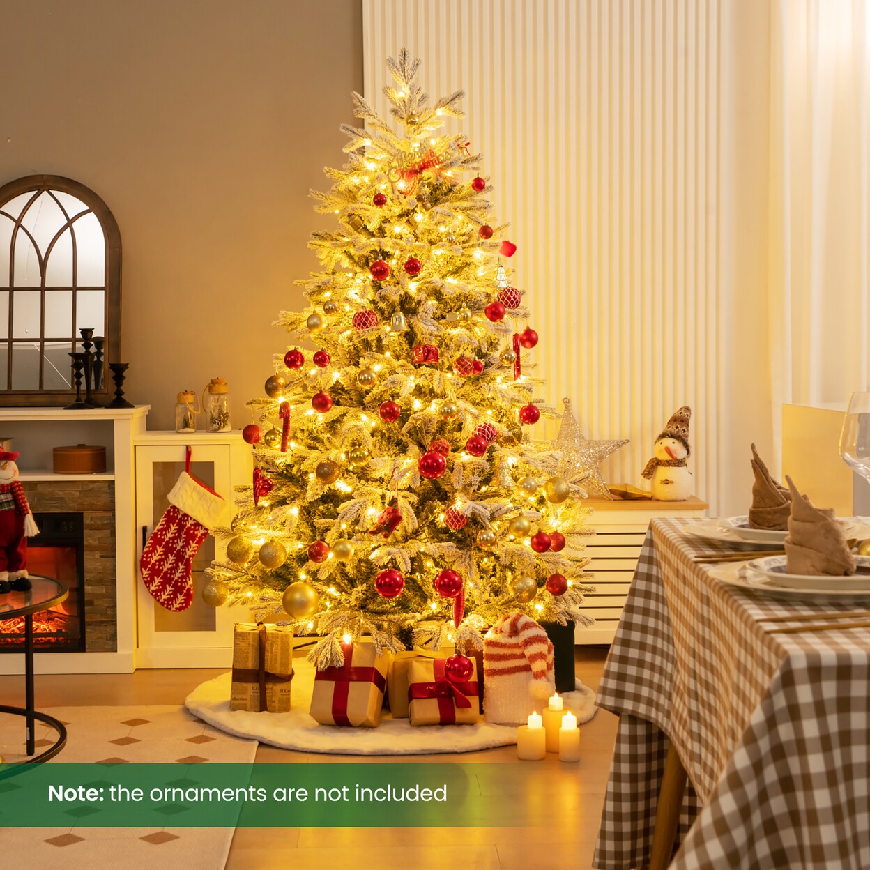 4.5/6/7 Ft Pre-Lit Snow-Flocked Artificial Christmas Tree Hinged ...