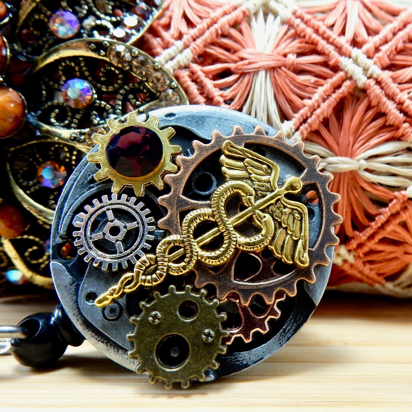 Caduceus Badge Reel, Steampunk Medical ID Badge, Custom Nurse Badge ...