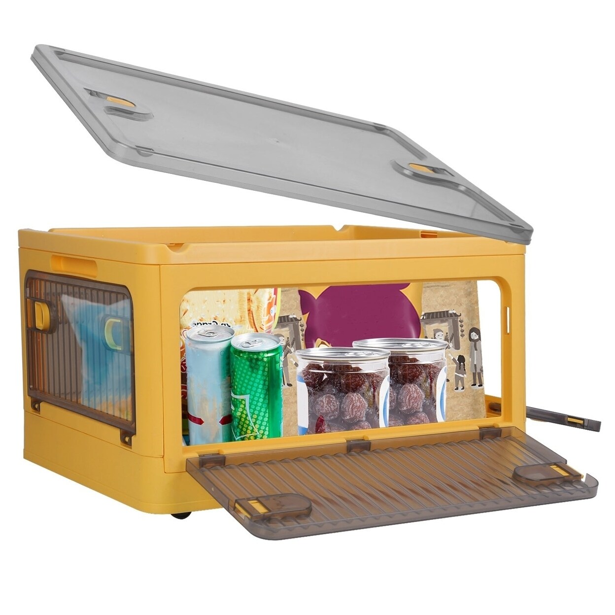 SKUSHOPS Foldable Storage Bins with Lid 4 Doors Collapsible Stackable ...