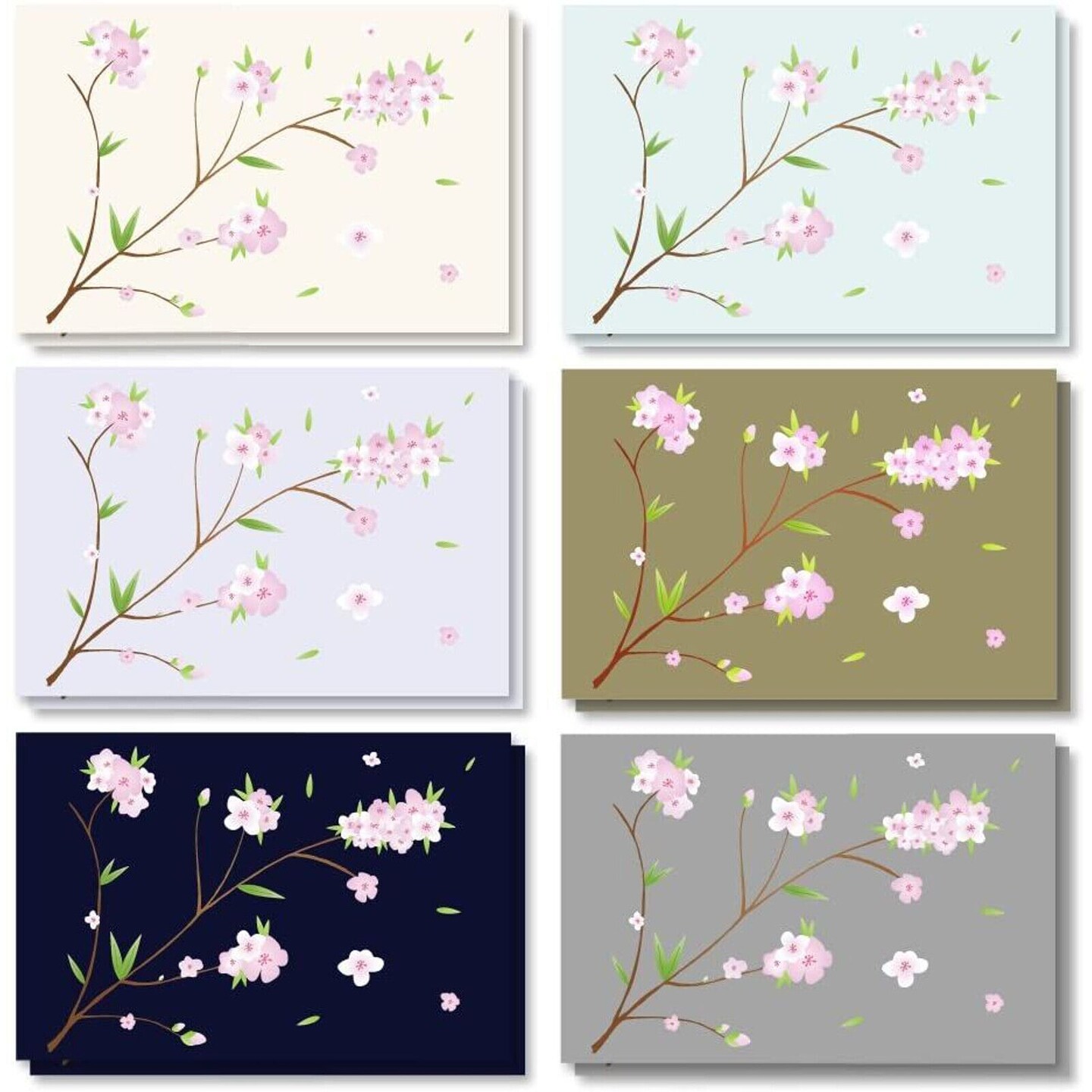 120-Pack Cherry Blossom Note Cards with Envelopes in 6 Floral Designs ...