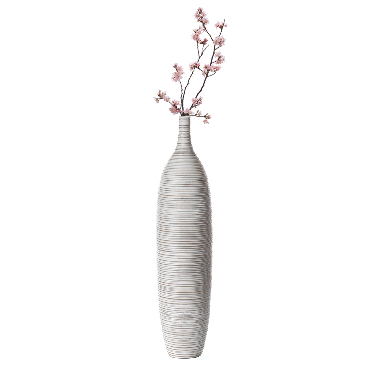 White Ceramic Floor Vase Ribbed Design Modern Home Décor 48 Inch Tall ...