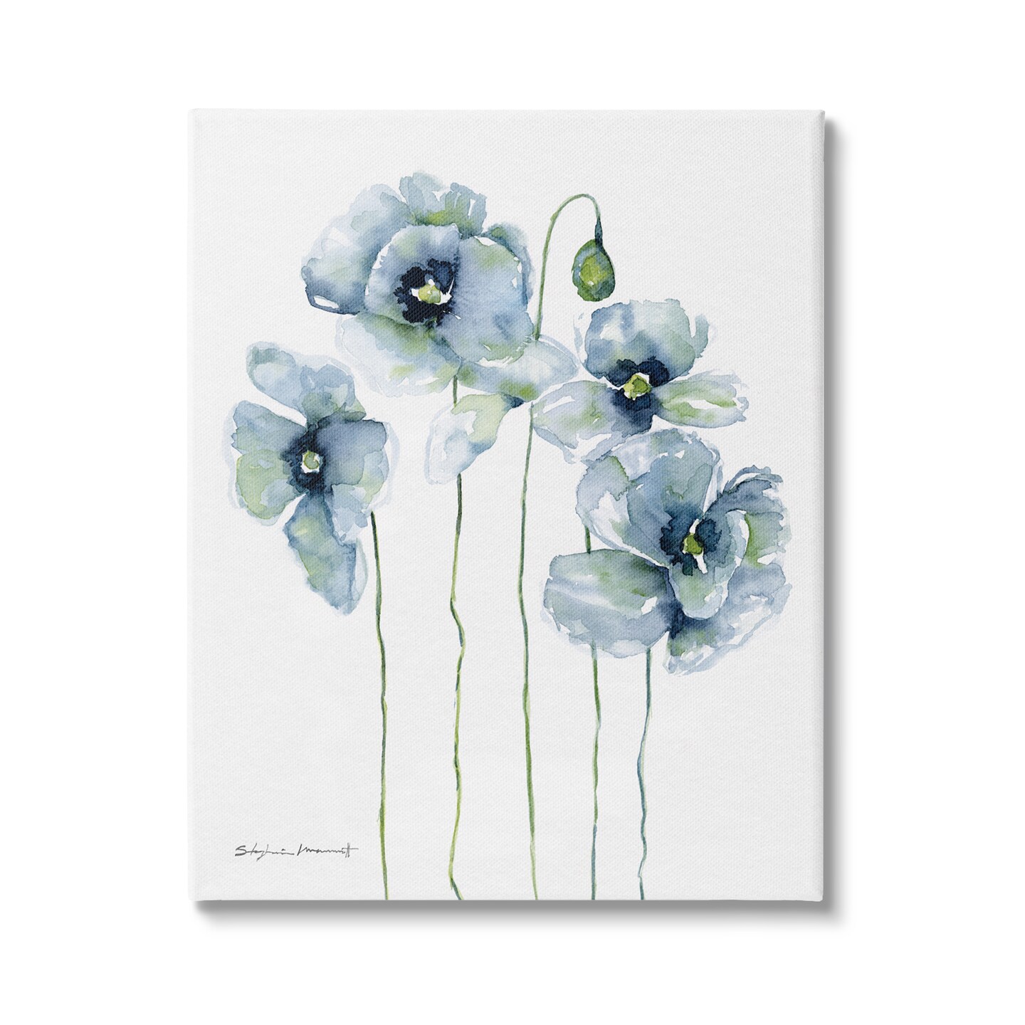 Stupell Industries Modern Poppy Blooms Blue Abstract Canvas Wall Art ...