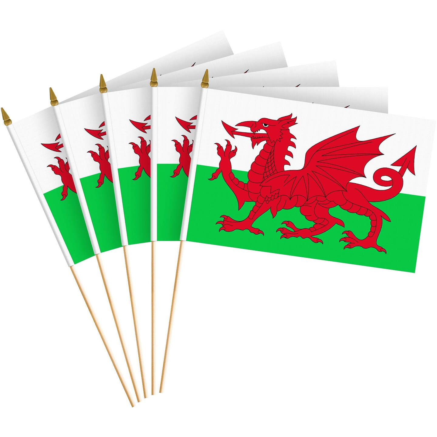G128 24 Pack Handheld Wales Welsh Stick Flags | 8x12 In | Printed 150D ...