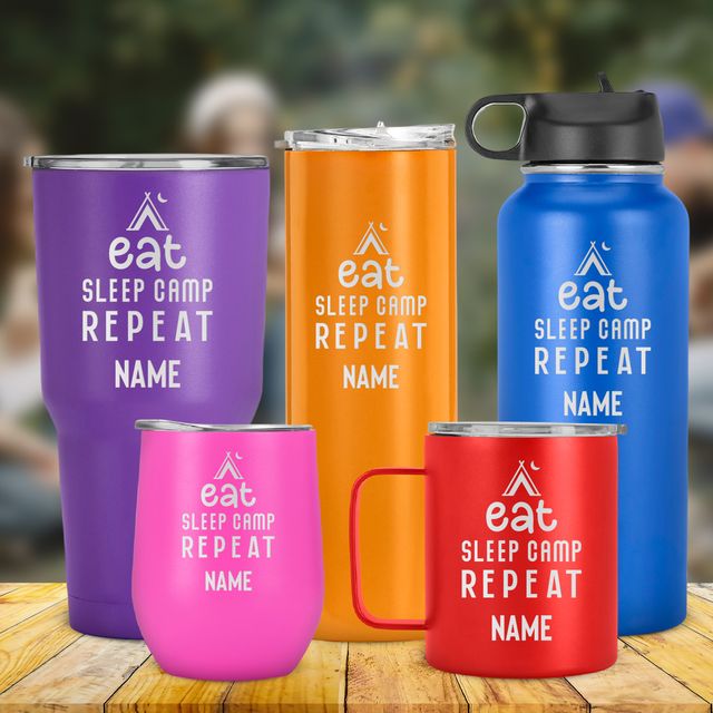 Eat Sleep Camp Repeat- Laser Engraved Tumbler, Personalized Stainless ...