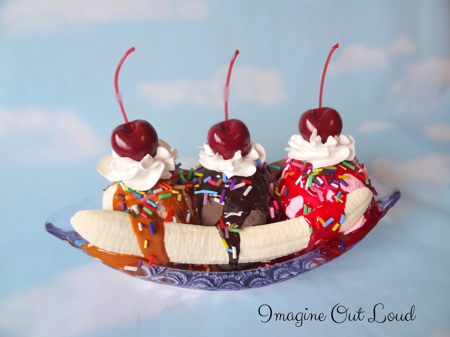 Fake Banana Split Ice Cream Faux Food Prop Chocolate, Strawberry ...