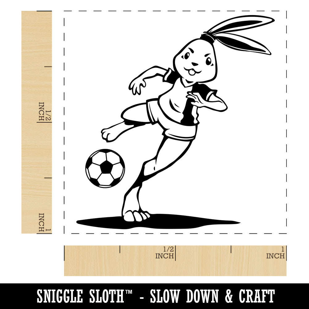 Athletic Bunny Rabbit Kicking Soccer Ball Football Self-Inking Rubber ...