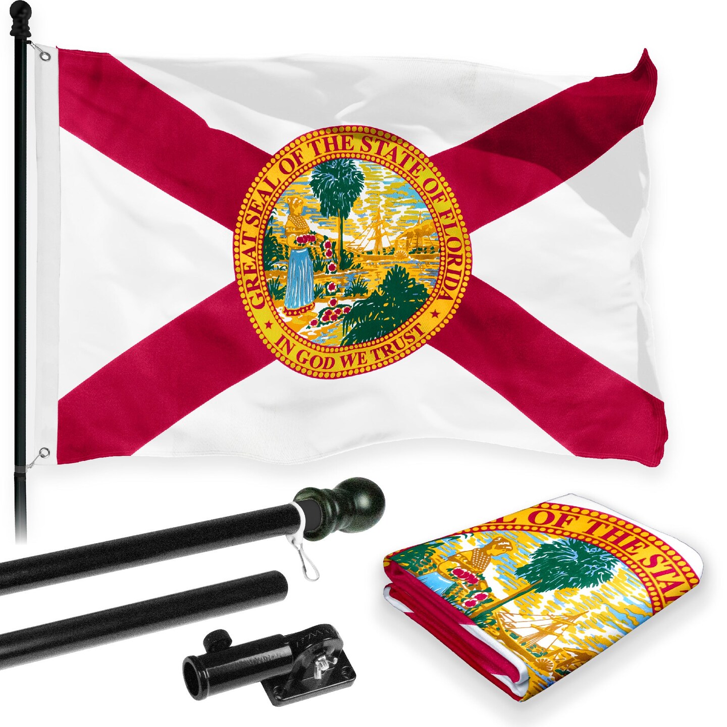 G128 Combo Pack: 6 Feet Tangle Free Spinning Flagpole (Black) Florida ...