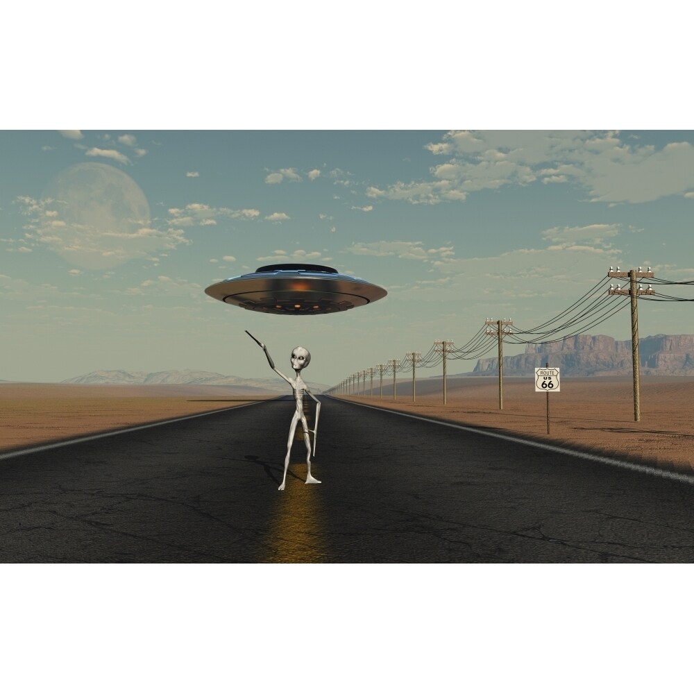 A Grey Alien Hitching A Ride From A Passing Ufo Poster Print | Michaels
